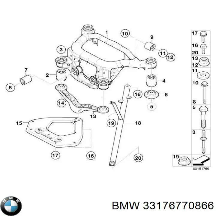 33176770866 BMW suspensión, cuerpo del eje trasero