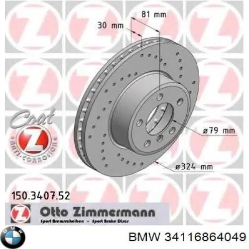 34116864049 BMW disco de freno delantero