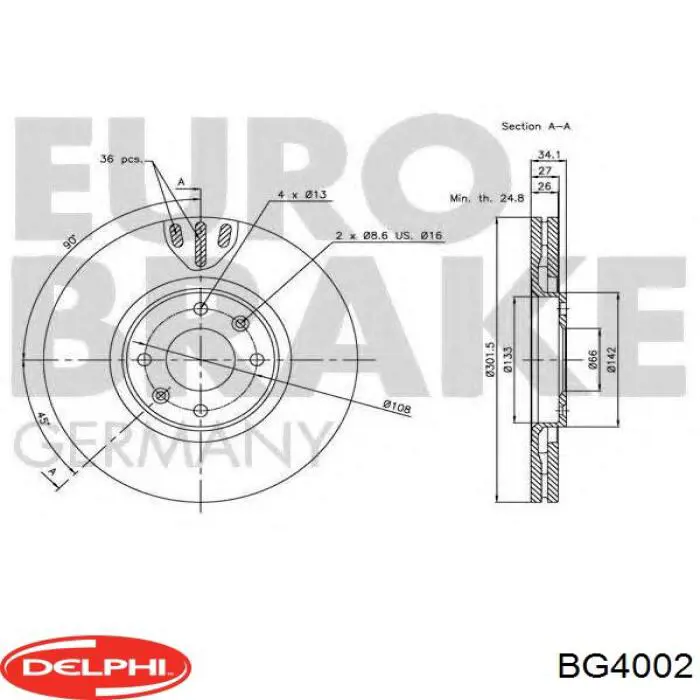BG4002 DELPHI Disco de freno delantero
