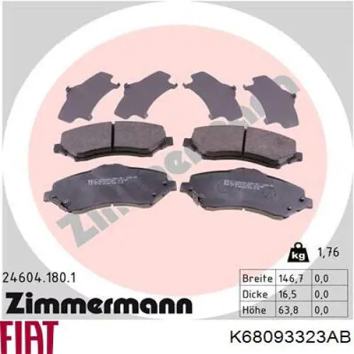 K68093323AB FIAT/ALFA/LANCIA Pastillas de freno delanteras