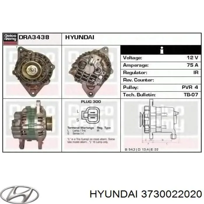 3730022020 Hyundai/Kia alternador