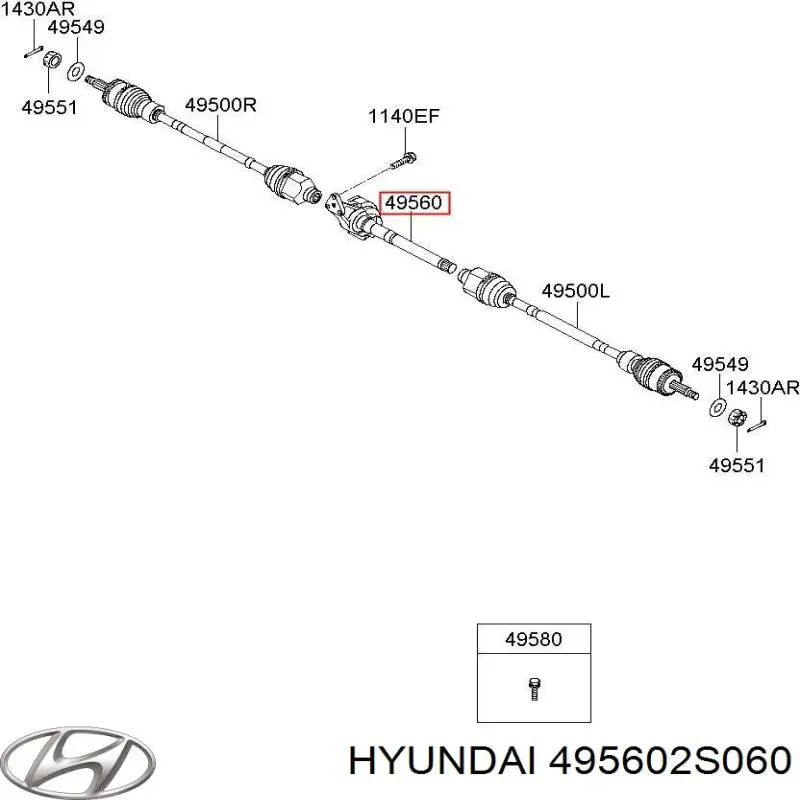 495602S060 HYUNDAI/KIA Semieje de transmisión intermedio