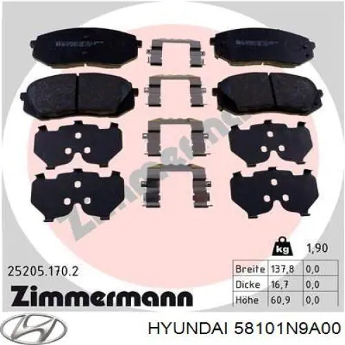 58101N9A00 HYUNDAI/KIA Pastillas de freno delanteras