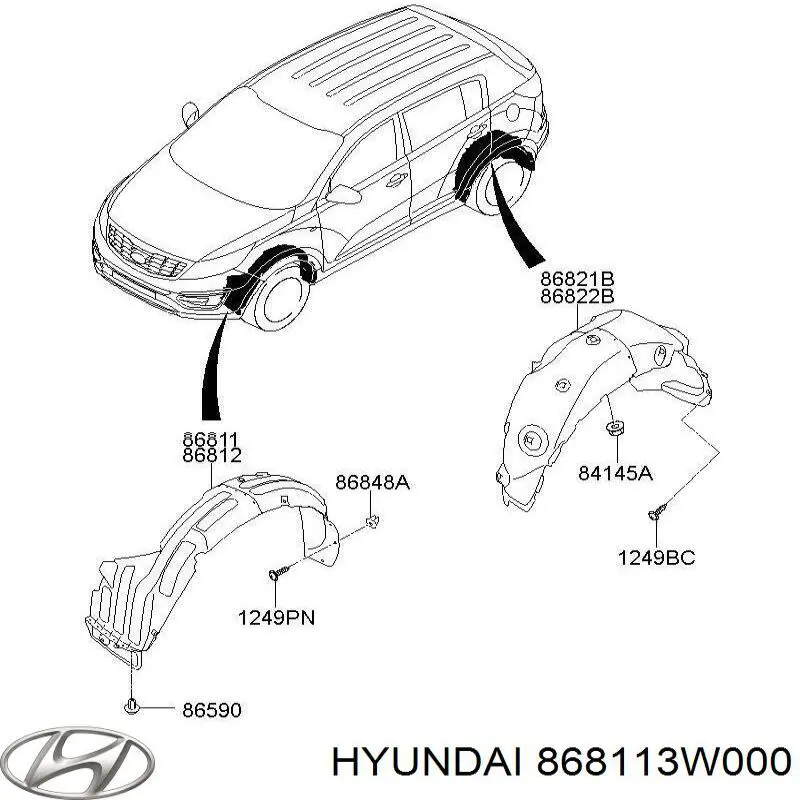 868113W000 Hyundai/Kia guardabarros interior, aleta delantera, izquierdo