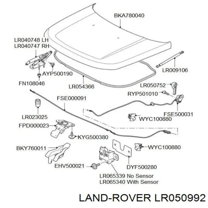 LR050992 Land Rover cerradura del capó de motor