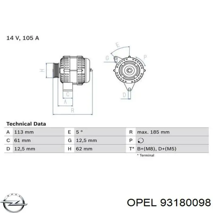 93180098 OPEL Alternador