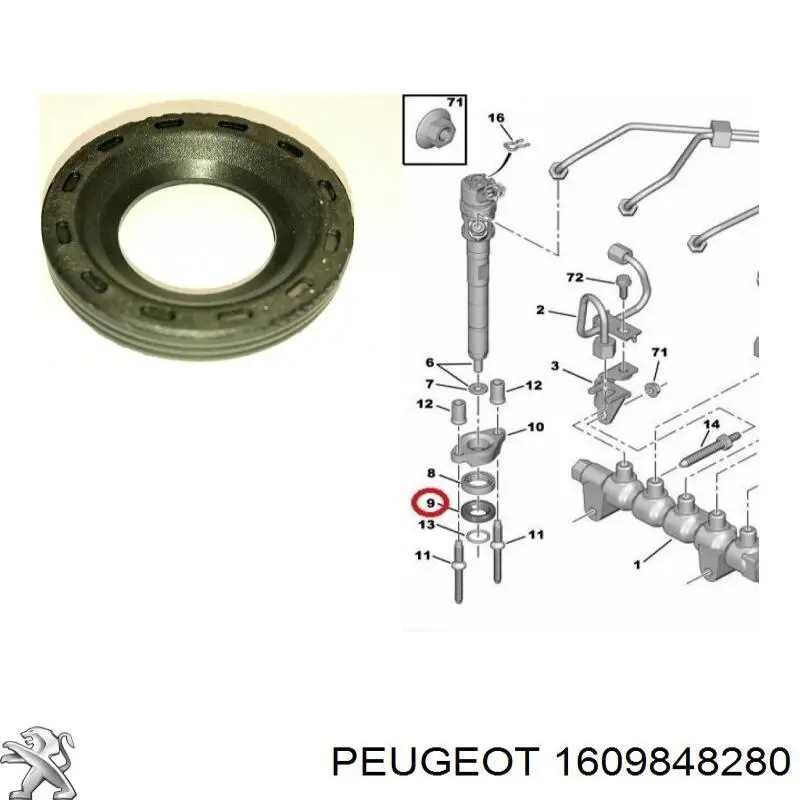 1609848280 Peugeot/Citroen junta anular, inyector