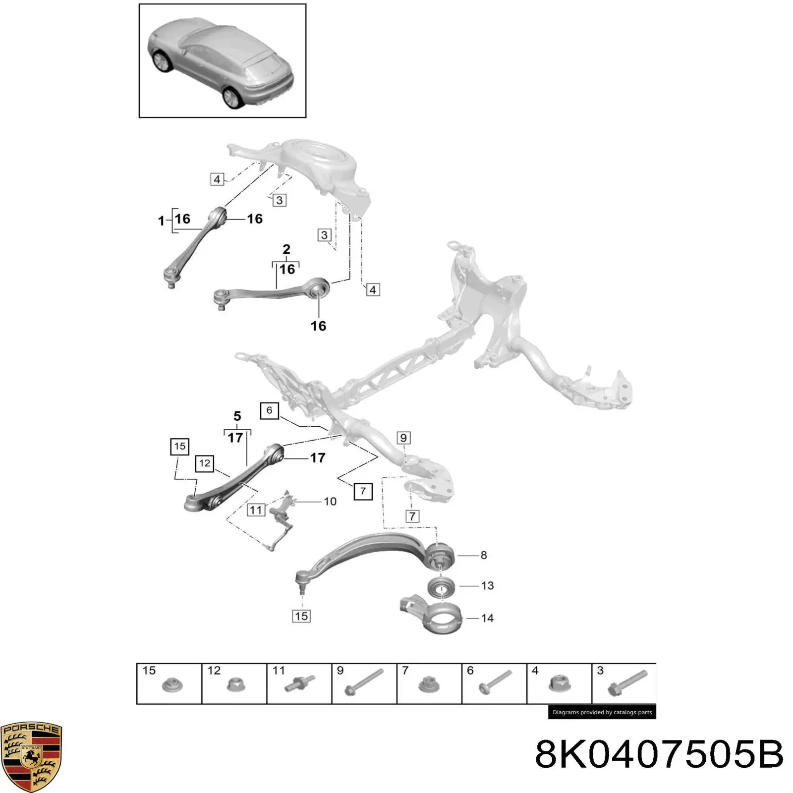 8K0407505B PORSCHE Barra oscilante, suspensión de ruedas delantera ...