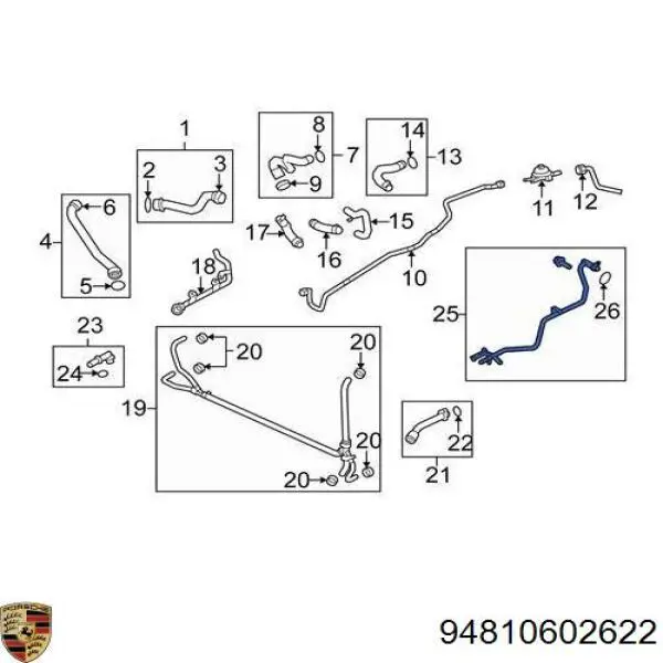 94810602622 Porsche tubo de ventilacion del carter (separador de aceite)