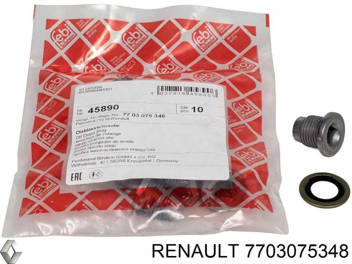 7703075348 Renault (RVI) tapón roscado, colector de aceite