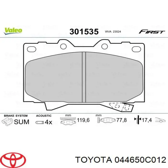 044650C012 TOYOTA Pastillas de freno delanteras