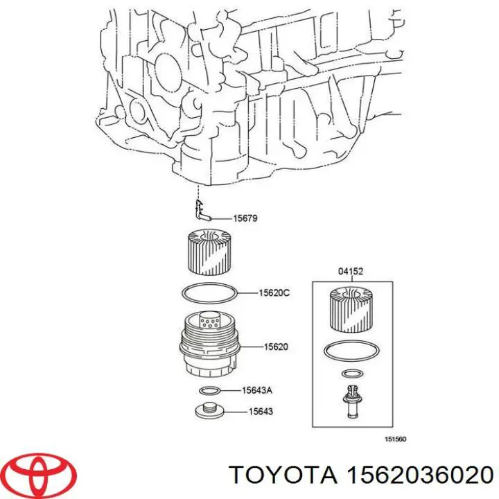 1562036020 Toyota tapa de filtro de aceite