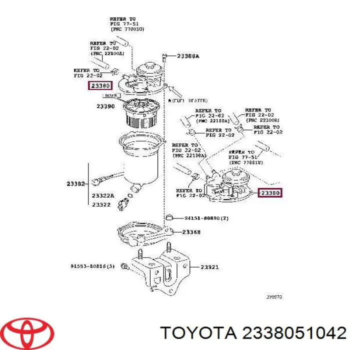 2338051042 Toyota tapa de la carcasa del filtro de el combustible