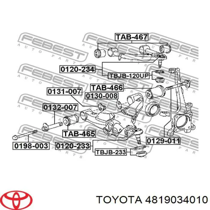 4819034010 TOYOTA Perno de fijación, brazo oscilante delantera, inferior