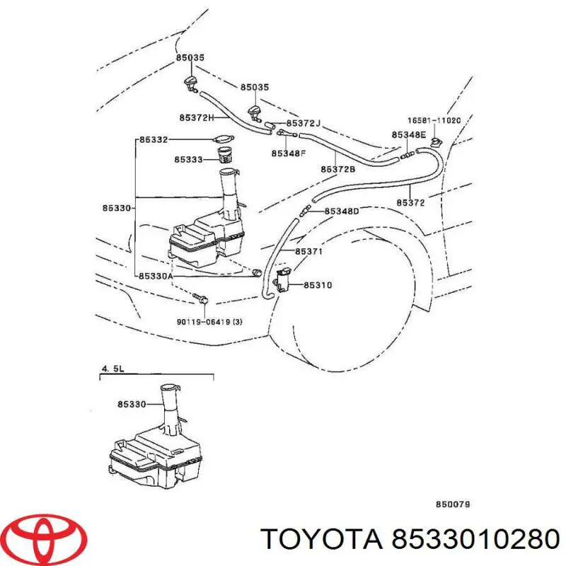 8533010280 TOYOTA bomba de agua limpiaparabrisas, delantera