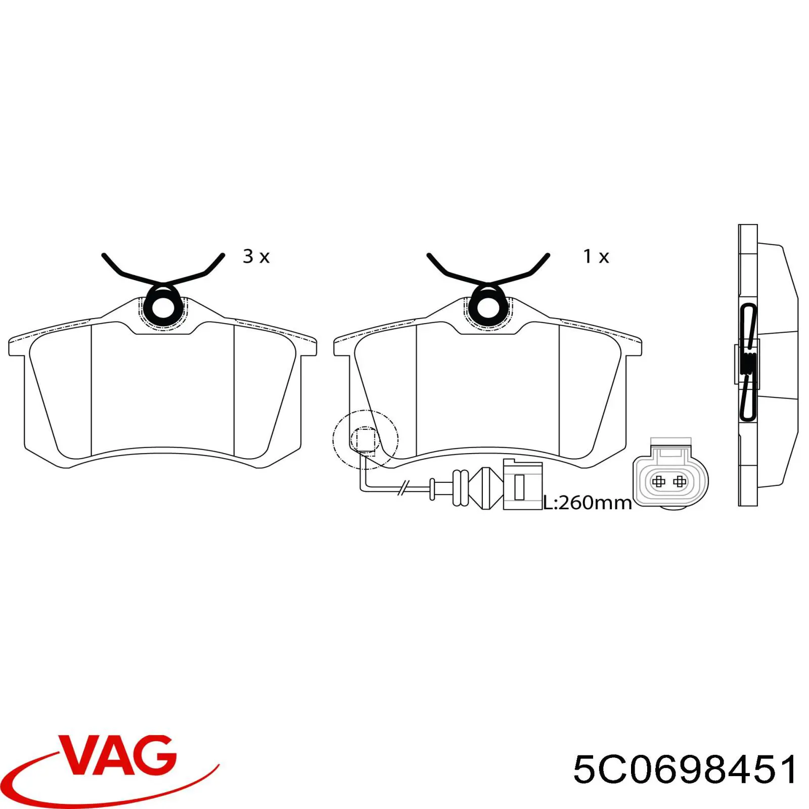 5C0698451 VAG pastillas de freno traseras