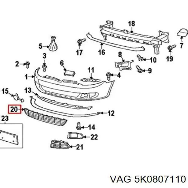 5K0807110GRU VAG alerón delantero