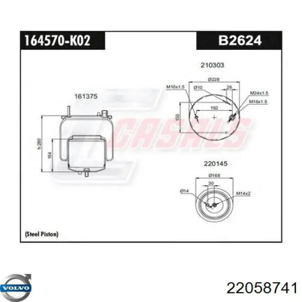 22058741 Volvo muelle neumático, suspensión, eje trasero