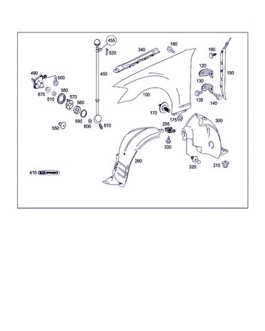 2216903330 Mercedes guardabarros interior, aleta delantera, izquierdo ...