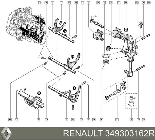 349303162R Renault (RVI) varillaje palanca selectora, cambio manual ...