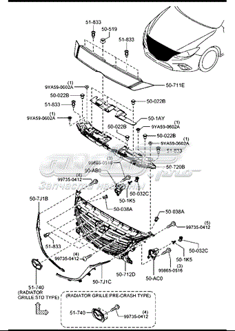 BHN1507J1A Mazda moldura de rejilla de radiador derecha